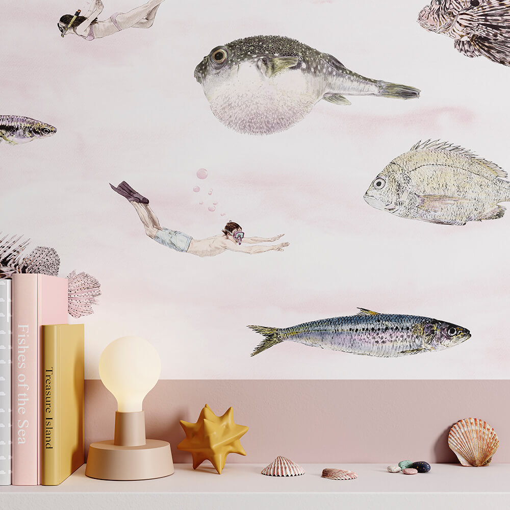 Fish Wallpaper - Pink - Sian Zeng Wallpapers