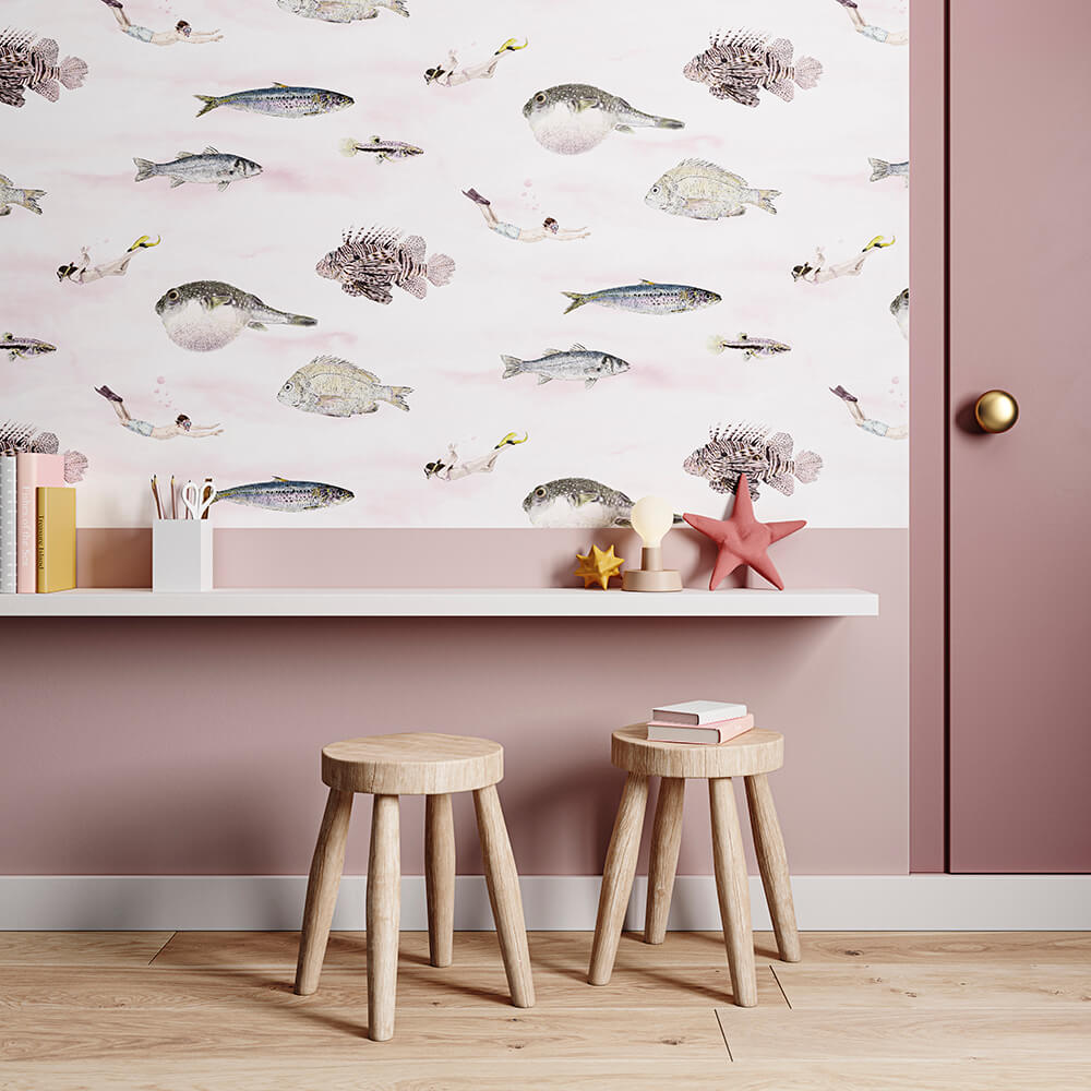 Fish Wallpaper - Pink - Sian Zeng Wallpapers